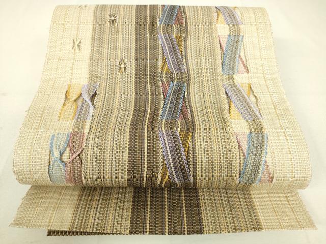 平和屋着物●八寸名古屋帯　抽象文様　金糸　正絹　逸品　DAAW4475cm