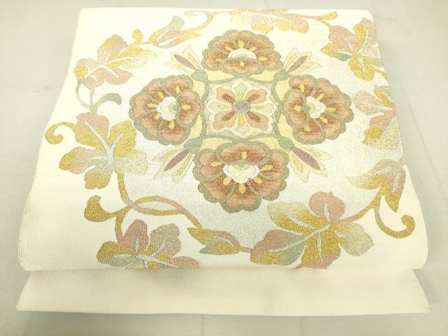 平和屋着物●綴れ　八寸名古屋帯　花唐草文　金糸　正絹　逸品　DAAW4476cm