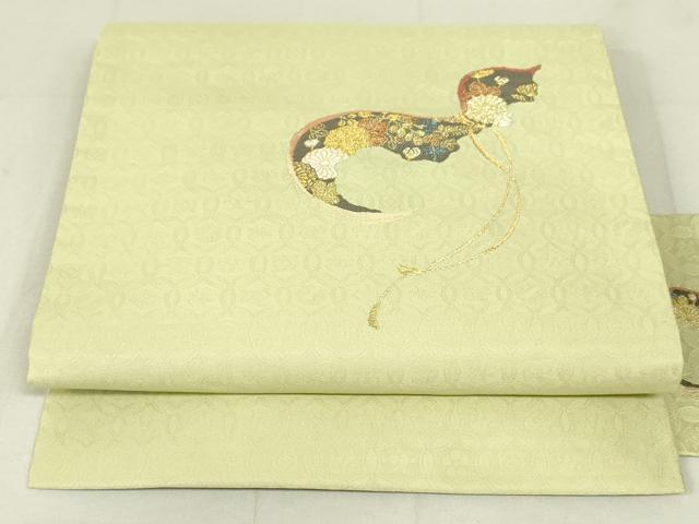 平和屋着物●九寸名古屋帯　瓢箪草花文　金糸　正絹　逸品　DAAW4478cm