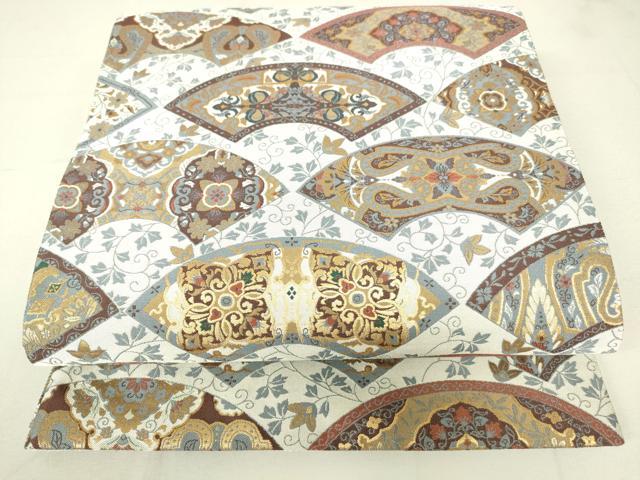 平和屋着物●六通柄袋帯　紹巴　地紙草花文　金糸　正絹　逸品　DAAW4481cm