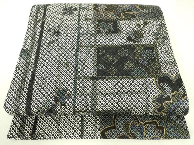 平和屋着物●全通柄袋帯　総絞り　舞花文　黒地　金彩　正絹　逸品　DAAW4482cm
