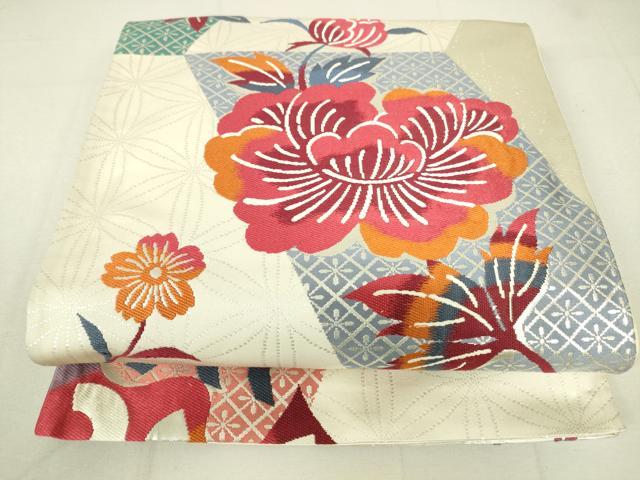 平和屋着物●人間国宝　芹沢圭介　型絵染　六通柄袋帯　雛絵図　銀糸　正絹　逸品　DAAW4483cm