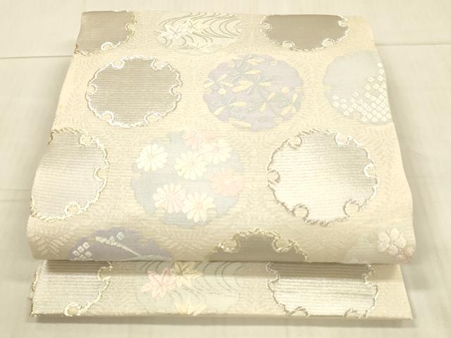 平和屋着物＊夏物　六通柄袋帯　雪輪草花文　金銀糸　正絹　逸品　DAAW4485cm