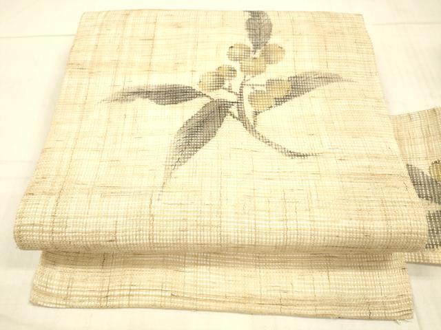 平和屋着物＊夏物　九寸名古屋帯　南天文　麻　逸品　DAAW4487cm