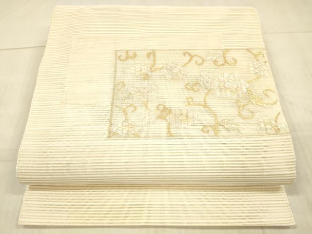 平和屋着物＊夏物　絽綴れ　八寸名古屋帯　花唐草文　正絹　逸品　DAAW4488cm