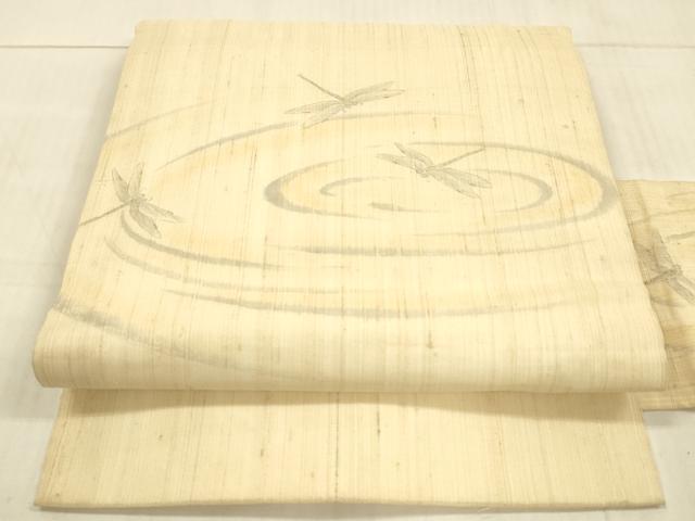 平和屋着物＊夏物　九寸名古屋帯　手描き　流水蜻蛉文　正絹　逸品　DAAW4493cm