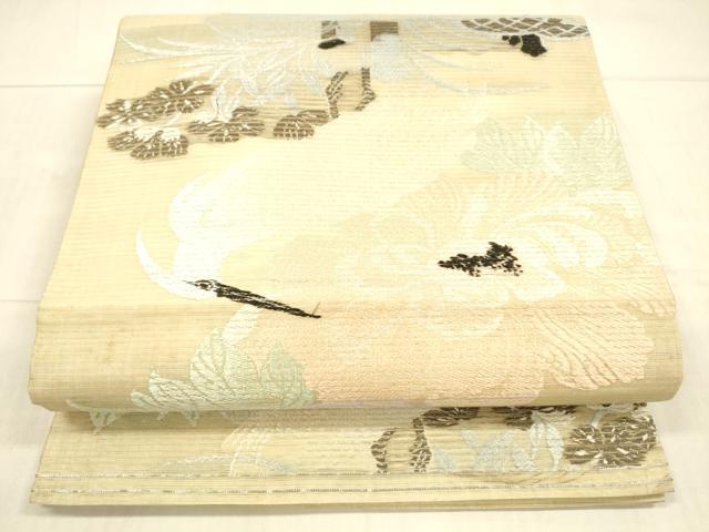 平和屋着物＊夏物　アンティーク　大正ロマン　丸帯　花鳥文　正絹　逸品　DAAW4505cm