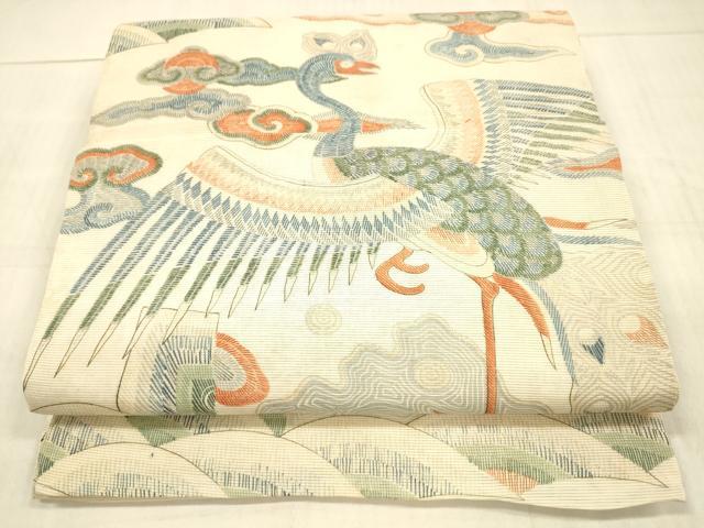 平和屋着物＊夏物　アンティーク　大正ロマン　丸帯　流水孔雀花文　正絹　逸品　DAAW4515cm