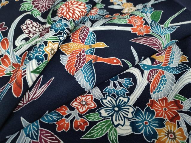 平和屋着物●上質な小紋　型染め　流水花鳥文　ロング丈　正絹　逸品　未使用　DAAW5003ud