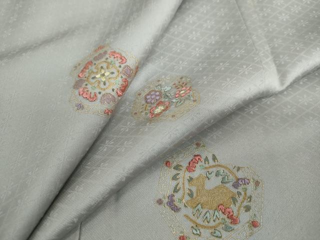 平和屋着物●上質な小紋　刺繍　鏡裏動物草花文　金彩　正絹　逸品　DAAW5036ud