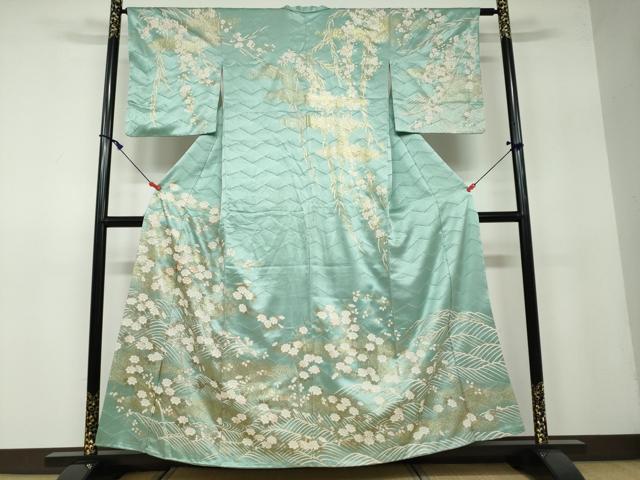 平和屋着物●訪問着　駒刺繍　立波草花文　金彩　正絹　逸品　DAAW5072ud
