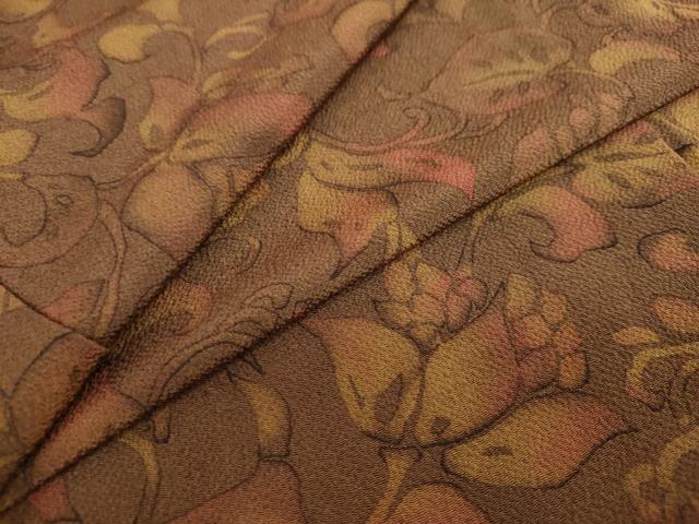 平和屋着物●上質な小紋　更紗花唐草文　鬼しぼ縮緬　正絹　逸品　DAAW5081ud