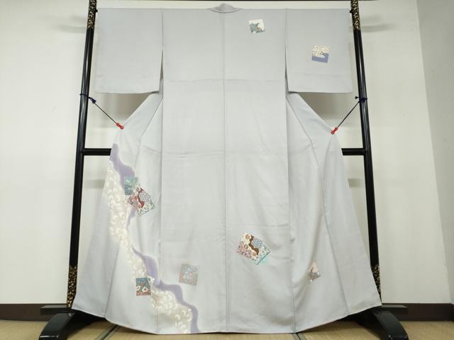 平和屋着物●訪問着　色紙重ね草花文　金彩　正絹　逸品　DAAW5089ud