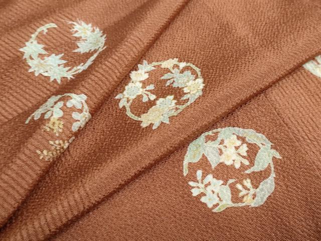 平和屋着物●上質な小紋　草花丸文　金彩　鬼しぼ縮緬　正絹　逸品　DAAW5100ud