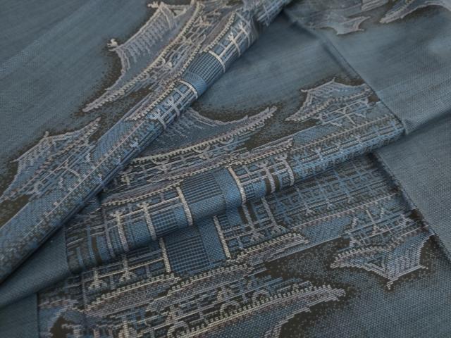 平和屋着物●本場大島紬　9マルキ　名所風景文　正絹　逸品　DAAW5101ud