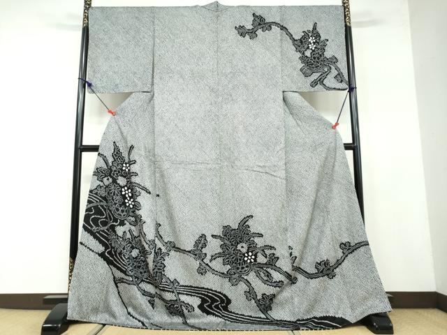 平和屋着物●訪問着　総絞り　流水飾花文　黒地　ロング丈　正絹　逸品　未使用　DAAW5110ud