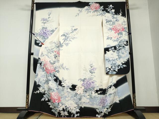 平和屋着物●豪華振袖　草花文　暈し染め　銀彩　正絹　逸品　DAAW5218ud