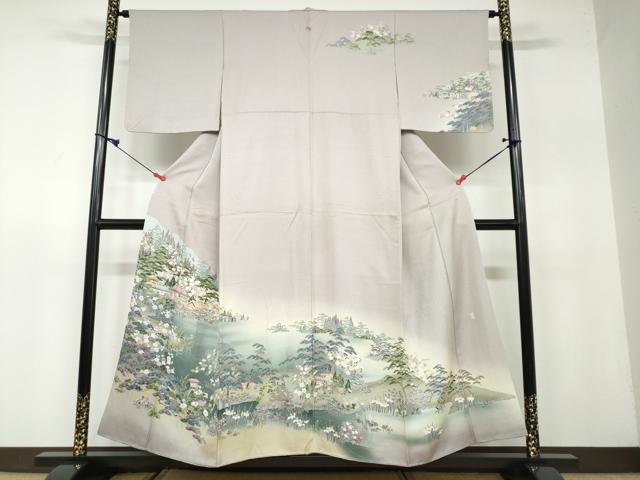 平和屋着物●京友禅作家　外池雅峰　訪問着　風景草花文　暈し染め　正絹　逸品　DAAW5230ud