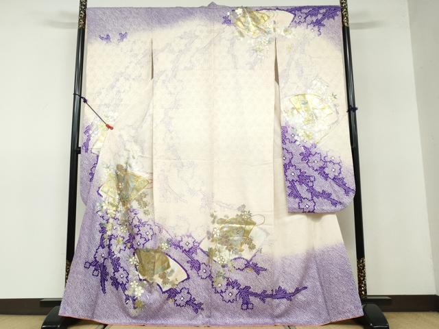 平和屋着物●豪華振袖　駒刺繍　絞り　扇面草花文　金銀彩　やまと誂製　正絹　逸品　DAAW5262ud