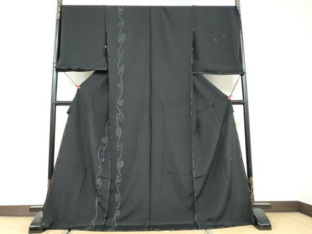 平和屋着物●訪問着　作家物　変わり間道　勾玉　黒地　仮絵羽　正絹　逸品　未使用　DAAW5272ud