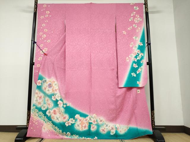 平和屋着物●「anan」ブランド　振袖　草花文　暈し染め　銀通し地　正絹　逸品　DAAW5286ud