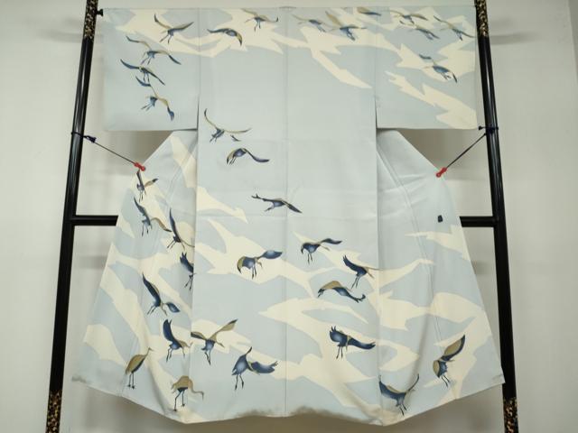 平和屋着物●男性　訪問着　友禅　作家物　飛鶴文　正絹　逸品　DAAW5287ud