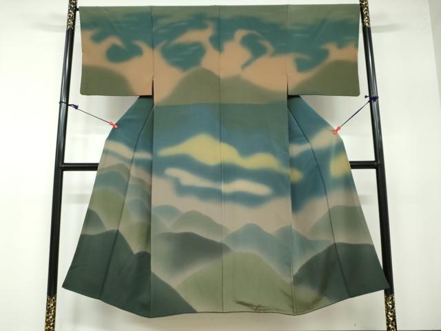 平和屋着物●男性　訪問着　遠山風景文　正絹　逸品　DAAW5288ud