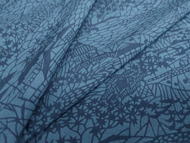 平和屋着物●本藍　型絵染　小紋　風景文　さが美扱い　正絹　逸品　DAAW5313ud