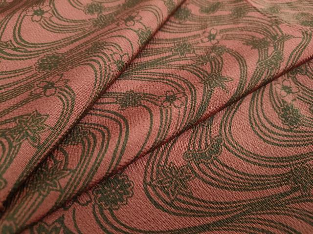 平和屋着物●上質な小紋　型染め　流水草花文　鬼しぼ縮緬　正絹　逸品　DAAW5326ud