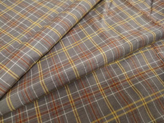 平和屋着物●上質な紬　格子文　正絹　逸品　DAAW5328ud