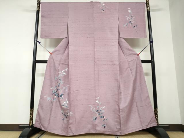 平和屋着物●訪問着　友禅　紬地　南天文　正絹　逸品　未使用　DAAW5393ud