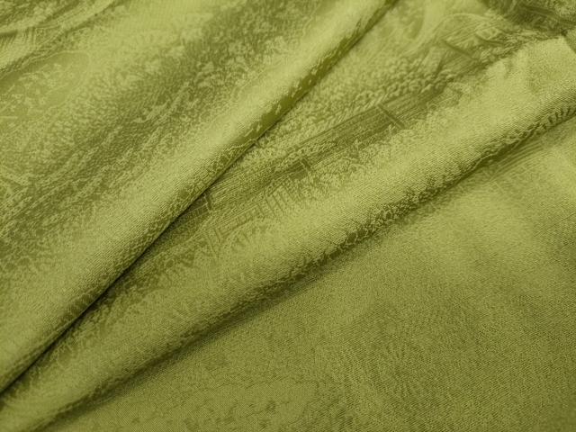 平和屋着物●上質な色無地　風景草花地紋　草色　やまと誂製　正絹　逸品　未使用　DAAW5423ud