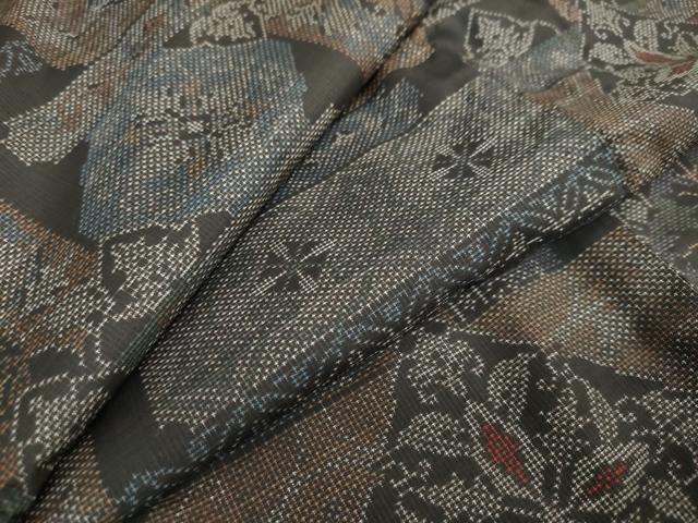 平和屋着物●本場大島紬　9マルキ　横段花菱文　正絹　逸品　DAAW5432ud