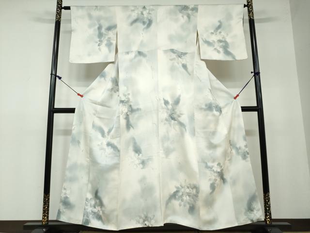 平和屋着物●染色作家　斉藤三才　小紋　舞花文　暈し染め　正絹　逸品　未使用　DAAW5435ud