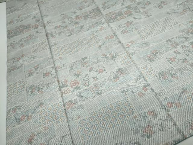 平和屋着物●大島紬　泥染　横段草花文　証紙付き　正絹　逸品　DAAW5451ud