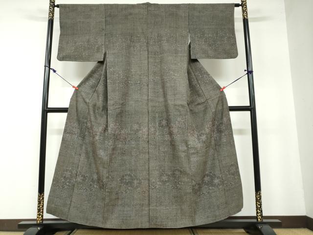 平和屋着物●訪問着　紬地　草花文　正絹　逸品　DAAW5473ud