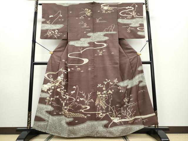 平和屋着物●訪問着　生紬　絞り　風景花文　金彩　正絹　逸品　DAAW5495ud