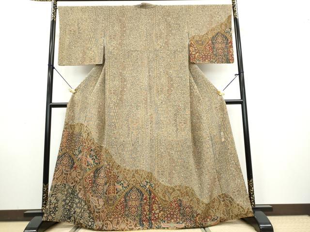 平和屋着物●二代目更甚　江戸更紗　訪問着　向かい鳥洋花文　正絹　逸品　DAAW5496ud