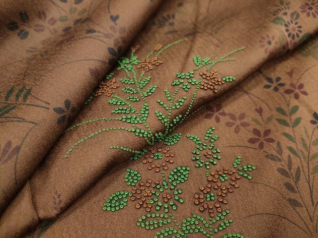 平和屋着物●中国三大刺繍　相良刺繍　訪問着　草花文　カラー胴裏：濃藍色　正絹　逸品　DAAW5505ud