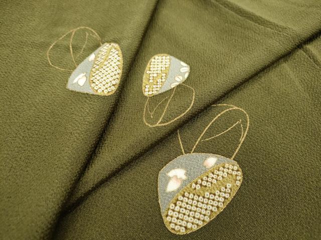 平和屋着物●上質な小紋　鹿の子花文　ぽっくり　金彩　鬼しぼ縮緬　正絹　逸品　DAAW5507ud