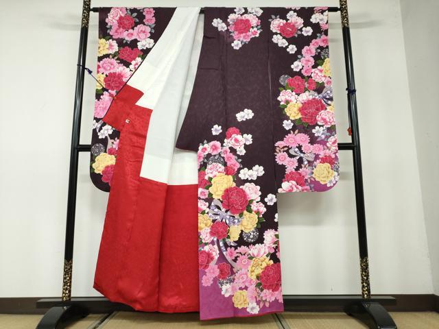 平和屋着物○豪華振袖 草花文 暈し染め 銀通し地 正絹 逸品