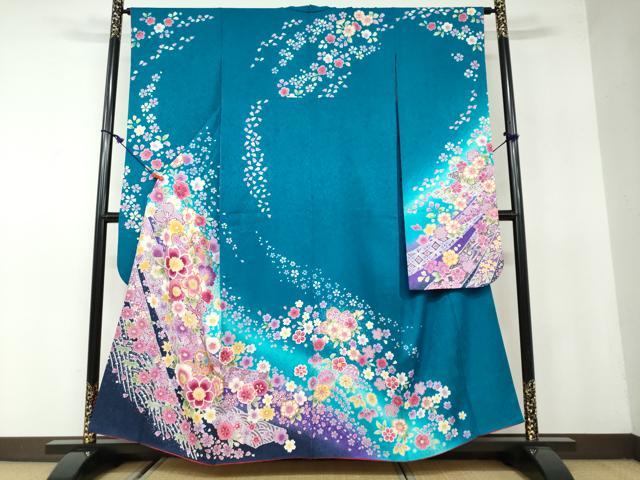 平和屋着物●豪華振袖　熨斗草花文　暈し染め　金彩　正絹　逸品　DAAW5529ud