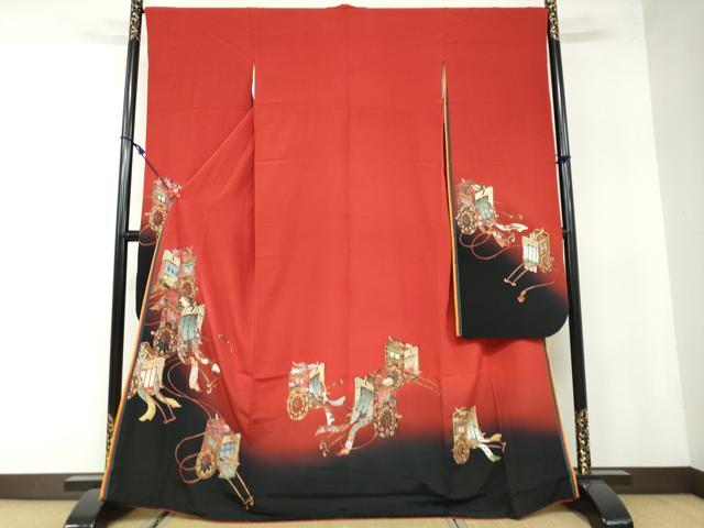 平和屋着物●豪華振袖　幾久重袖　御所車草花文　十二単風　暈し染め　金彩　正絹　逸品　DAAW5534ud