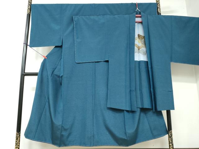 平和屋着物●男性　紬　アンサンブル　藍色　正絹　逸品　未使用　DAAW5538ud