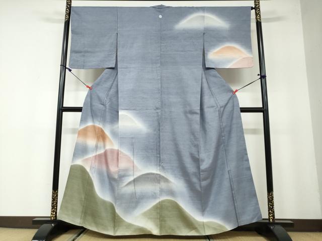 平和屋着物●訪問着　紬地　遠山文　暈し染め　正絹　逸品　DAAW5547ud