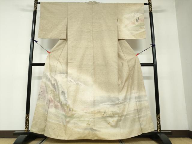 平和屋着物●訪問着　ぜんまい紬　風景樹林文　暈し染め　正絹　逸品　DAAW5555ud