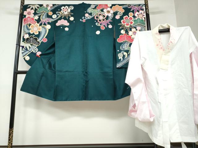 平和屋着物●小振袖　二尺袖・長襦袢（無双仕立て）セット　駒刺繍　草花文　金銀彩　半衿刺繍　洗える着物　DAAW5572ud