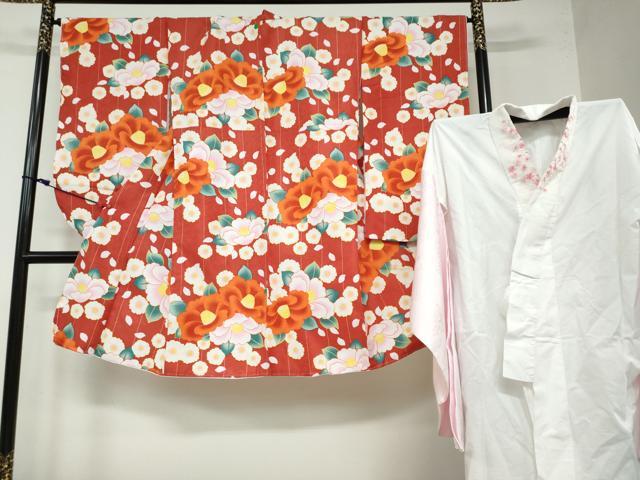 平和屋着物●小振袖　二尺袖　長襦袢（無双仕立て）セット　舞花文　半衿刺繍　洗える着物　未使用　DAAW5573ud