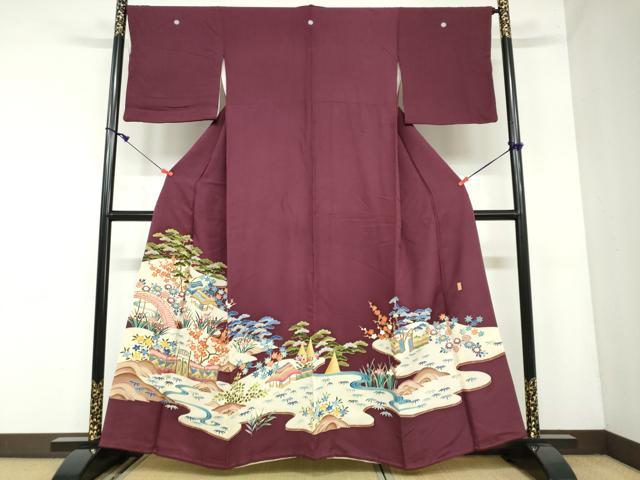 平和屋着物●本加賀友禅作家　藤村加泉　色留袖　風景草花文　正絹　逸品　DAAW5579ud