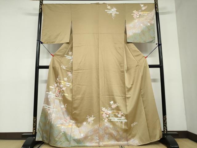 平和屋着物●訪問着　駒刺繍　花車文　暈し染め　金銀彩　正絹　逸品　DAAW5583ud